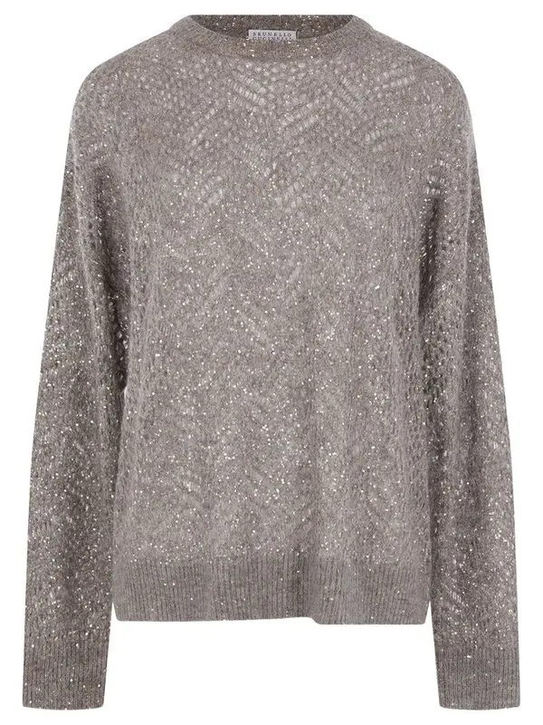 Brunello Cucinelli Crew Neck Sequin Knit - Gray
