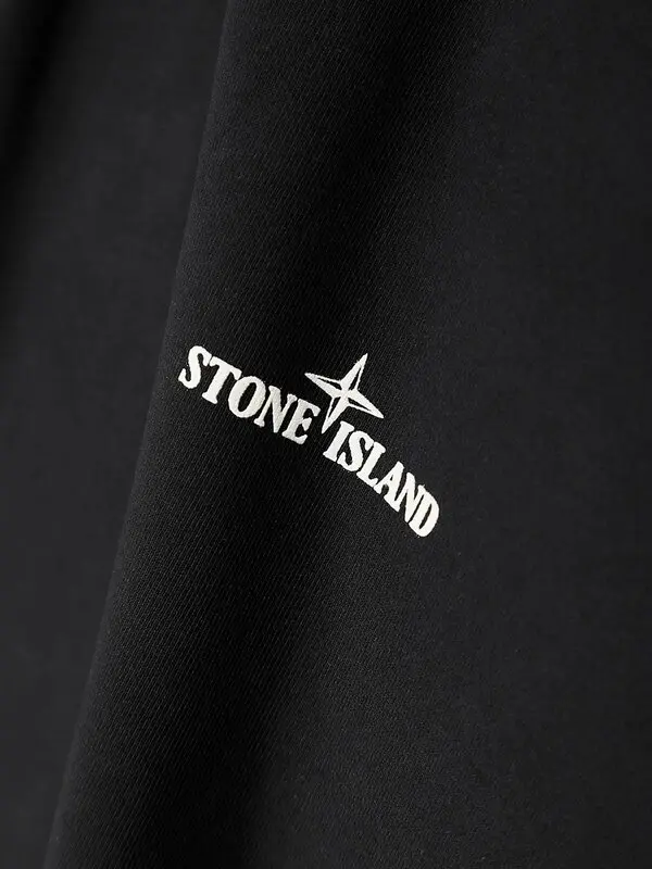 Stone Island Cotton Fleece Crewneck Sweatshirt With Desert Print - Black