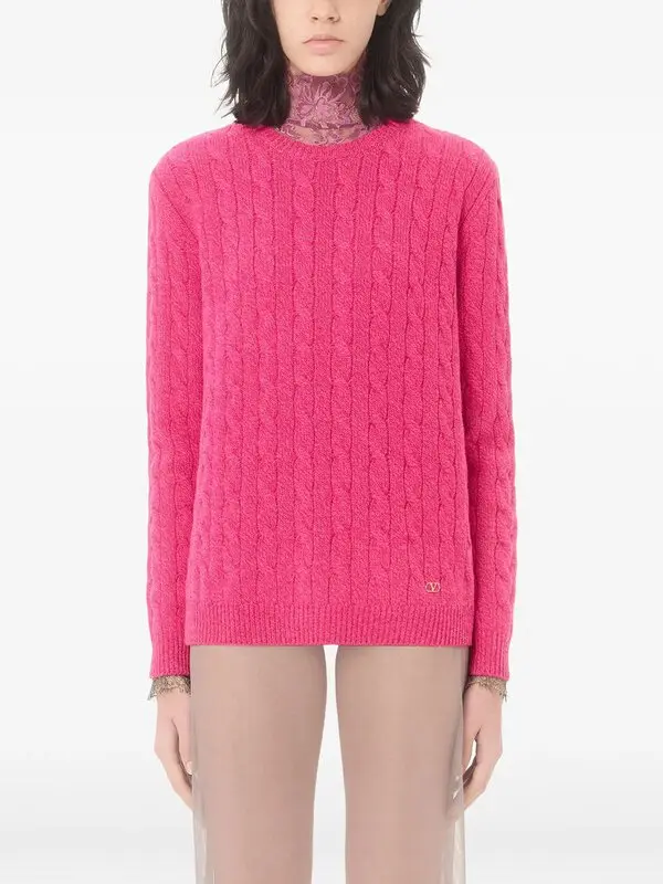 Valentino Garavani Wool Mouliné Cable-knit Crew Neck Sweater - Multicolor
