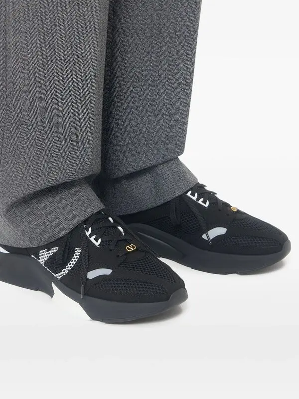 Valentino Garavani Demivee Mesh And Suede Low Top Sneakers - Black