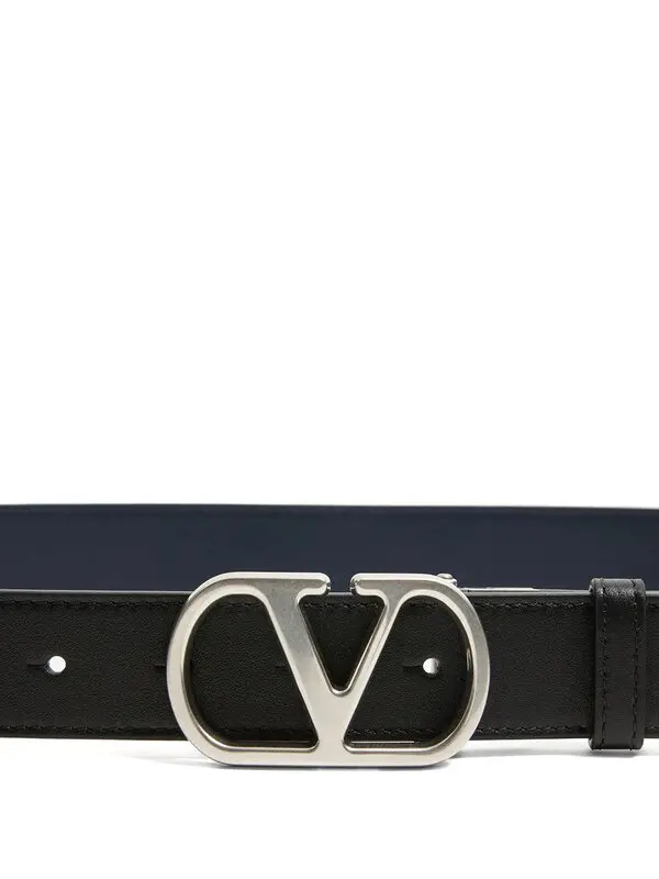 Valentino Garavani Vlogo Signature Shiny Leather Belt - Black