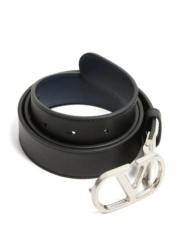 Valentino Garavani Vlogo Signature Shiny Leather Belt - Black