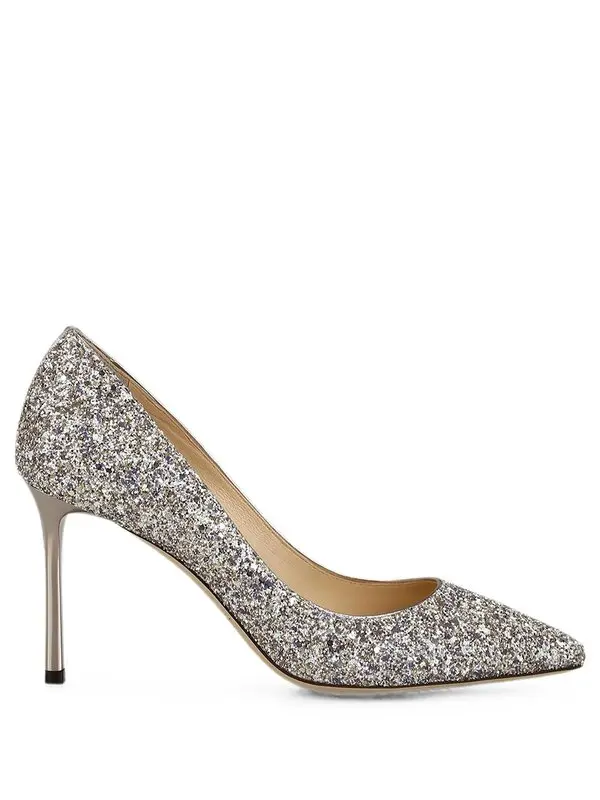 JIMMY CHOO Romy 85 Glitter Fabric Pointed Toe Pumps - Silver