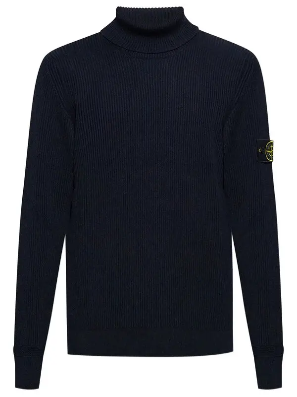Stone Island Wool Ribbed Turtleneck Sweater - Blue