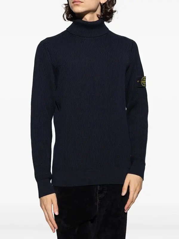 Stone Island Wool Ribbed Turtleneck Sweater - Blue