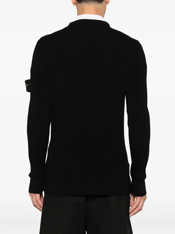 Stone Island Crewneck Ribbed Wool Sweater - Black