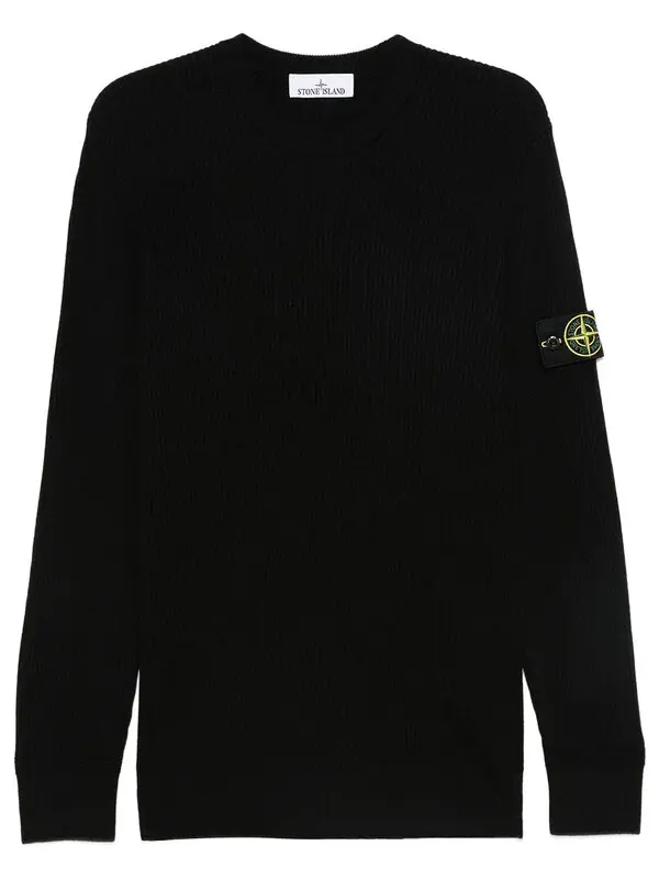 Stone Island Crewneck Ribbed Wool Sweater - Black