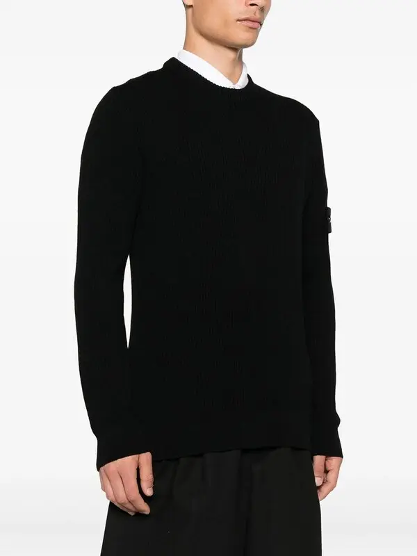 Stone Island Crewneck Ribbed Wool Sweater - Black