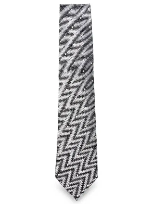 TOM FORD Polka-dot And Herringbone Pattern Silk Tie - Gray