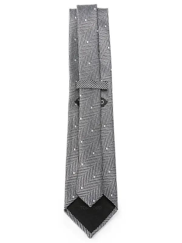 TOM FORD Polka-dot And Herringbone Pattern Silk Tie - Gray