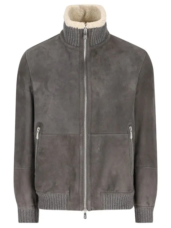 Brunello Cucinelli Leather Bomber Jacket With Sheep Lining
