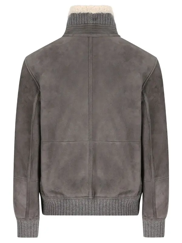Brunello Cucinelli Leather Bomber Jacket With Sheep Lining