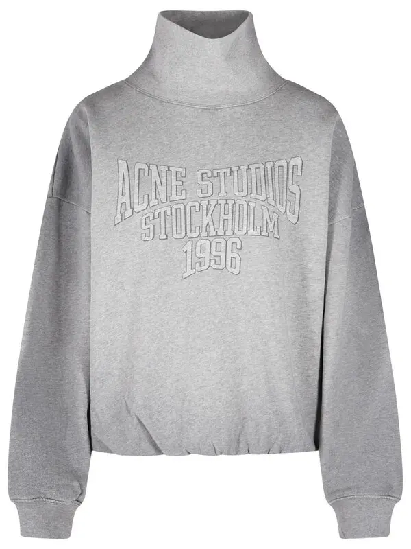 Acne Studios Cotton Sweatshirt With Raised Neck And Logo Print - Gray