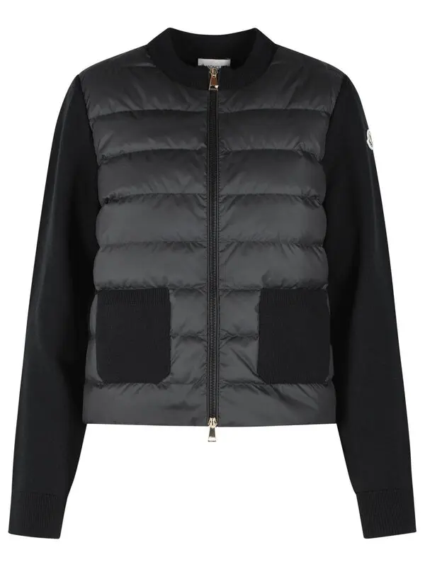 Moncler Virgin Wool Cardigan With Logo Patch - Black