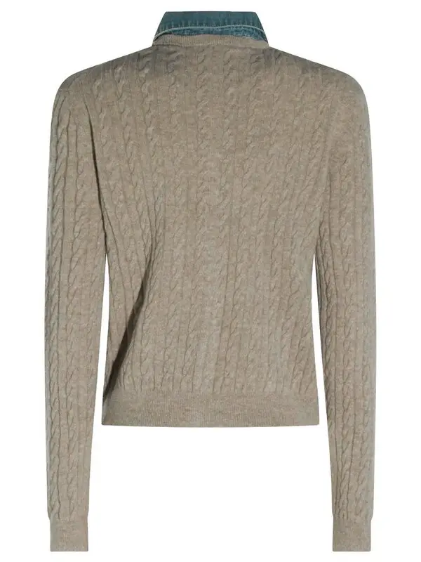 Miu Miu Denim-collar Cable-knit Cashmere Cardigan