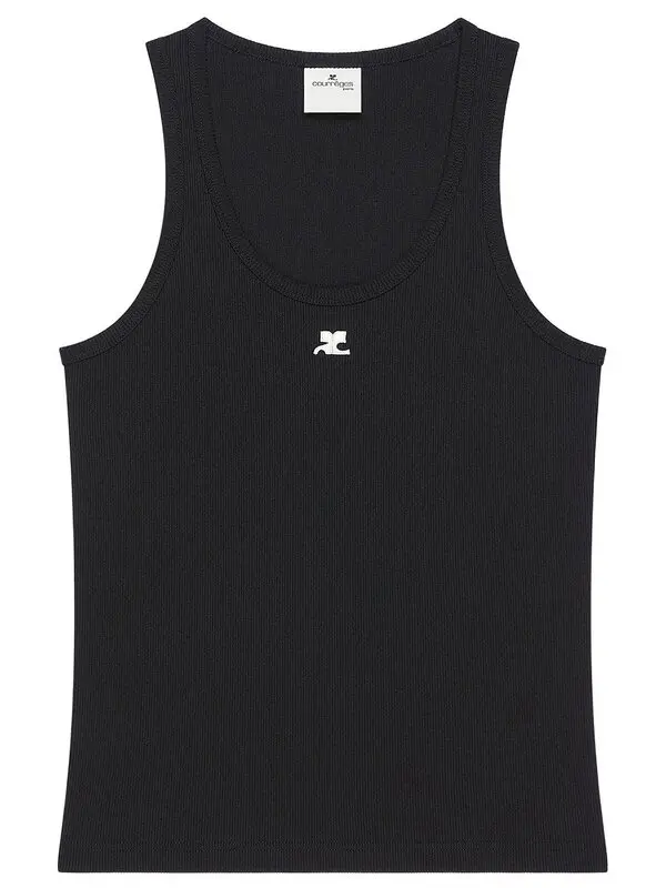 COURREGES 90's Ribbed Tank Top With Embroidered Logo - Black