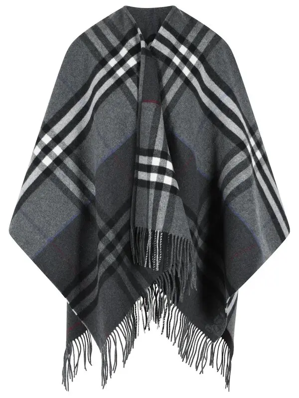 Burberry Check' Grey Cashmere Cape - Gray