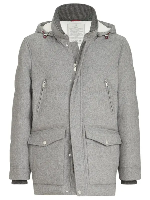Brunello Cucinelli Bonded Wool Flannel Down Parka With Detachable Hood