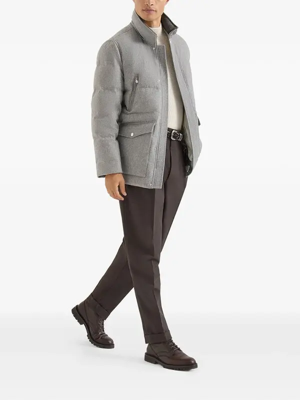 Brunello Cucinelli Bonded Wool Flannel Down Parka With Detachable Hood