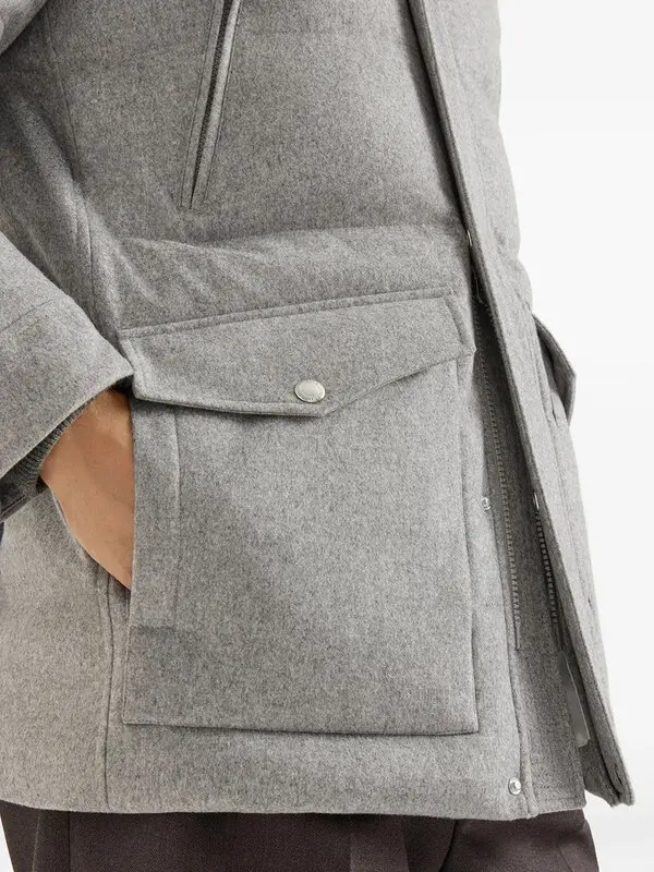 Brunello Cucinelli Bonded Wool Flannel Down Parka With Detachable Hood