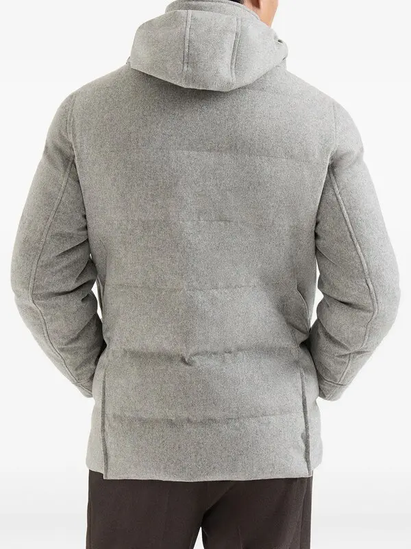 Brunello Cucinelli Bonded Wool Flannel Down Parka With Detachable Hood