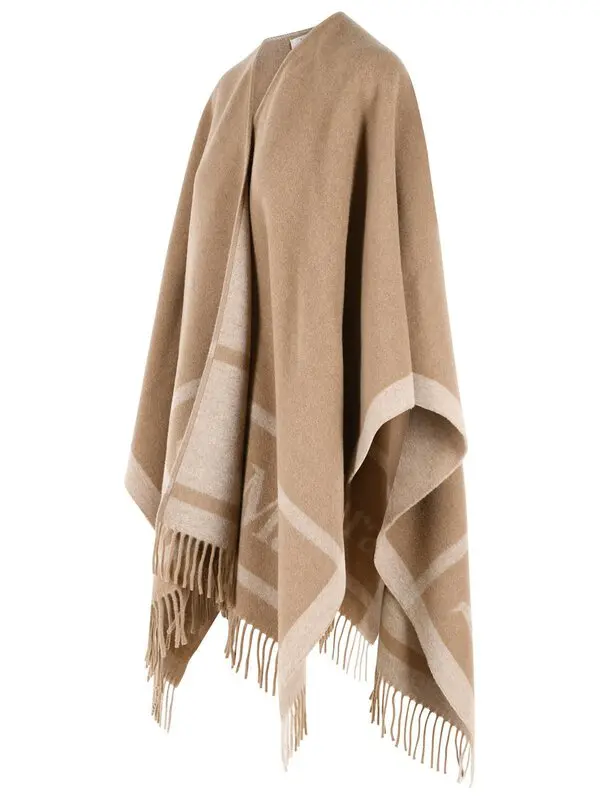 Max Mara Camel Jacquard Wool Poncho - Brown
