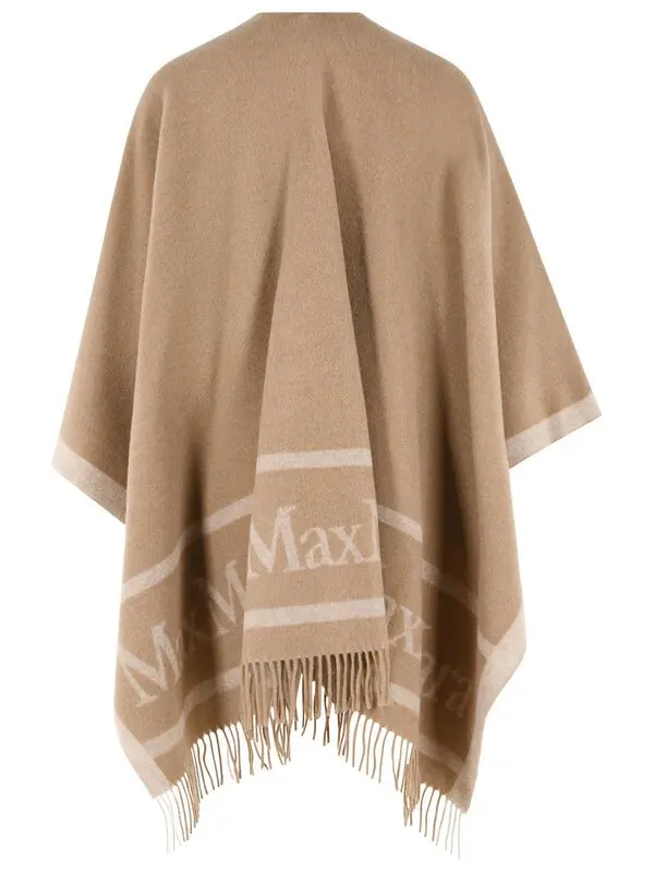 Max Mara Camel Jacquard Wool Poncho - Brown