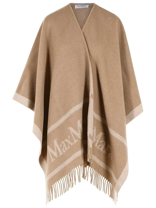 Max Mara Camel Jacquard Wool Poncho - Brown