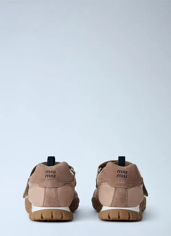 Miu Miu Tyre Technical Fabric And Suede Ballerinas - Cream