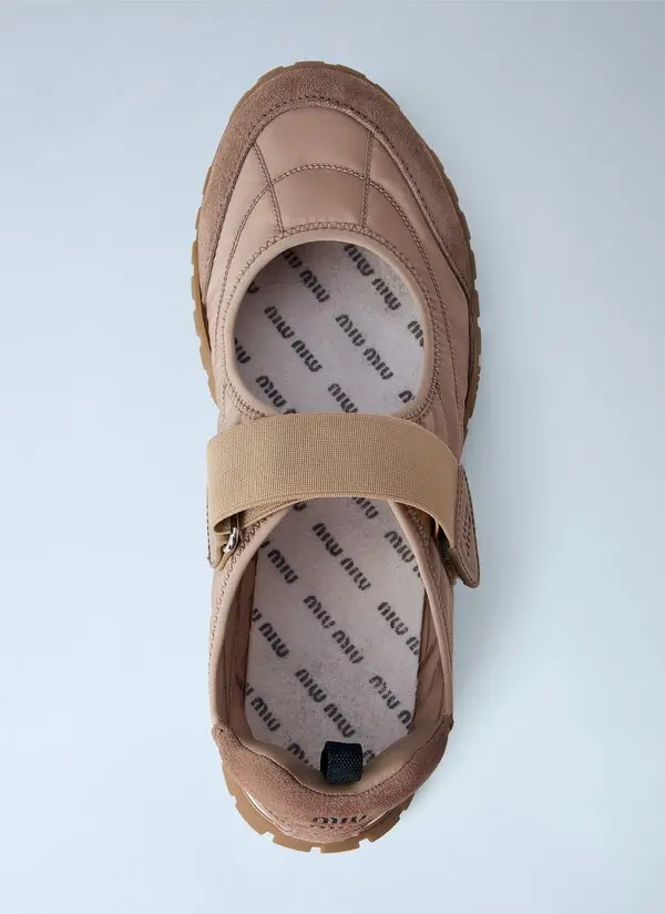 Miu Miu Tyre Technical Fabric And Suede Ballerinas - Cream