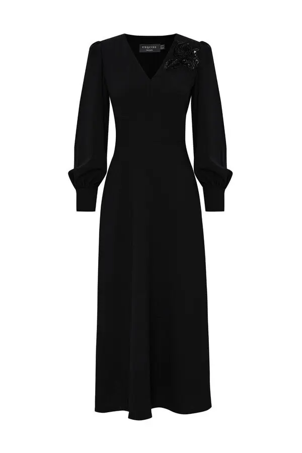 EXQUISE Regular Embroidered Midi Dress