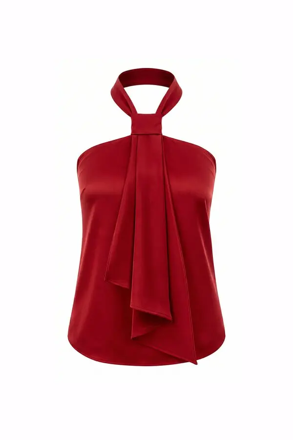 EXQUISE Brandon Knot Detailed Satin Blouse