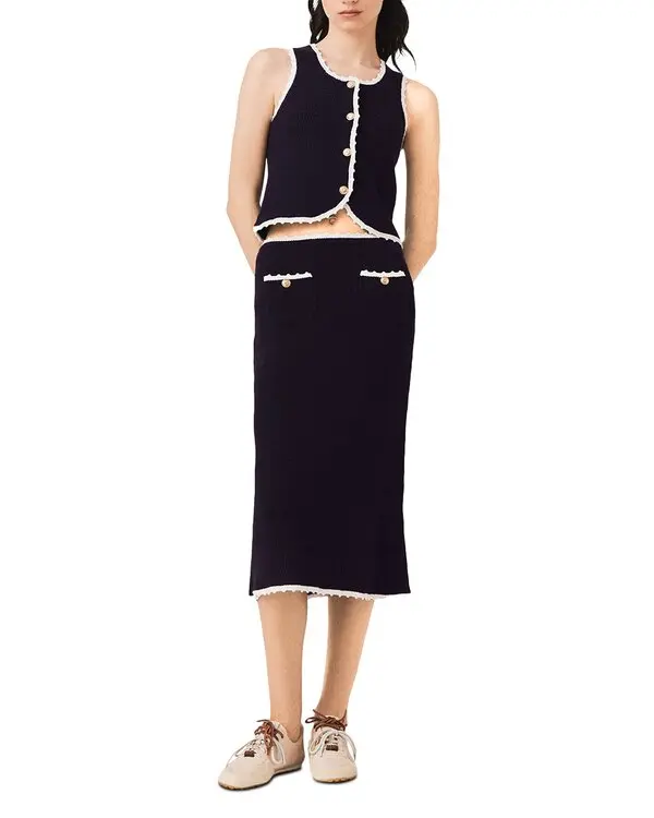 Maje Japal Crochet Trim Midi Skirt