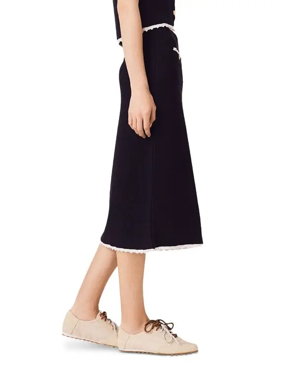 Maje Japal Crochet Trim Midi Skirt