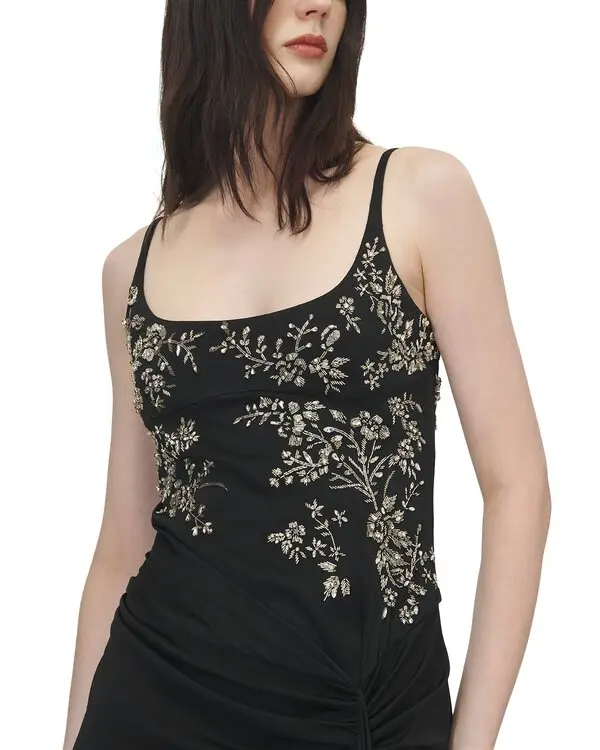 Alexander McQueen Bead & Crystal Floral Embroidery Draped Gown