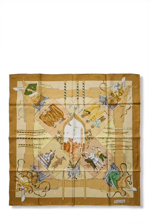 Hermès Multicolor 'le Carnaval De Venise' Silk Scarf 90