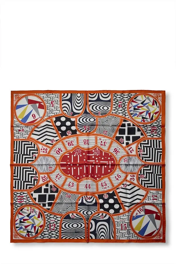 Hermès Multicolor 'jeu De Soie' Silk Scarf 90 - Orange