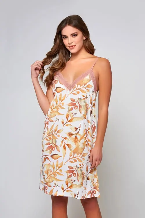 ICOLLECTION Lace Trim Viscose Chemise With Adjustable Straps - Rose
