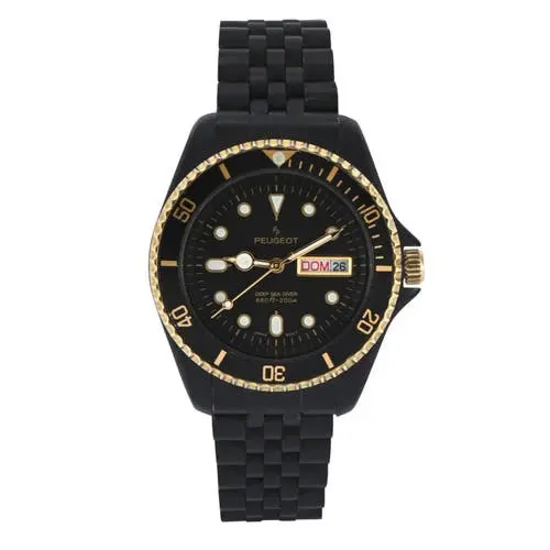 PEUGEOT Sport Day Date Rotating Bezel Bracelet Watch - Black