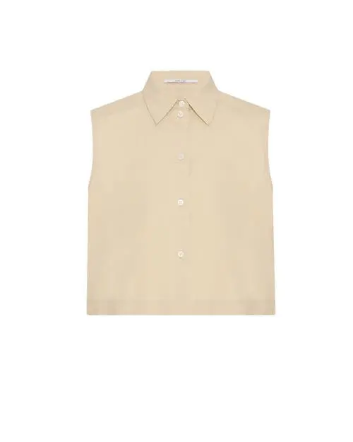 Another Tomorrow Sleeveless Cropped Shirt - Sand