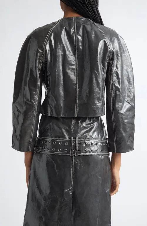 DIESEL® Cropped Patent Leather Jacket With Cocoon Sleeves