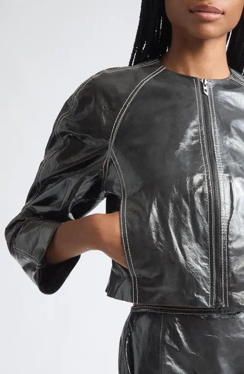 DIESEL® Cropped Patent Leather Jacket With Cocoon Sleeves