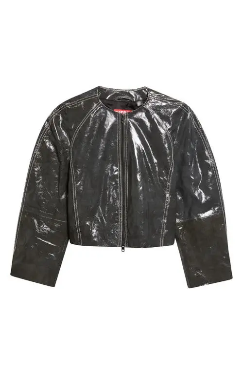 DIESEL® Cropped Patent Leather Jacket With Cocoon Sleeves