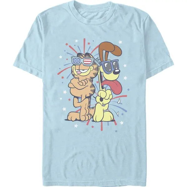GARFIELD Patriotic Cat And Dog Celebration Short Sleeve Graphic T-shirt