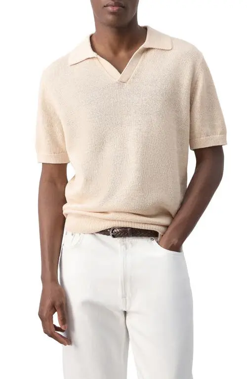 Mango Microstructure Cotton Blend Polo - Ecru