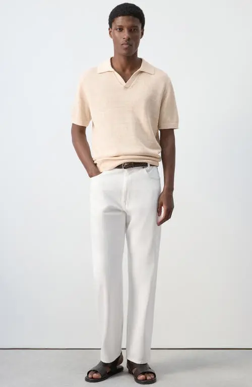 Mango Microstructure Cotton Blend Polo - Ecru