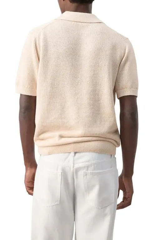 Mango Microstructure Cotton Blend Polo - Ecru