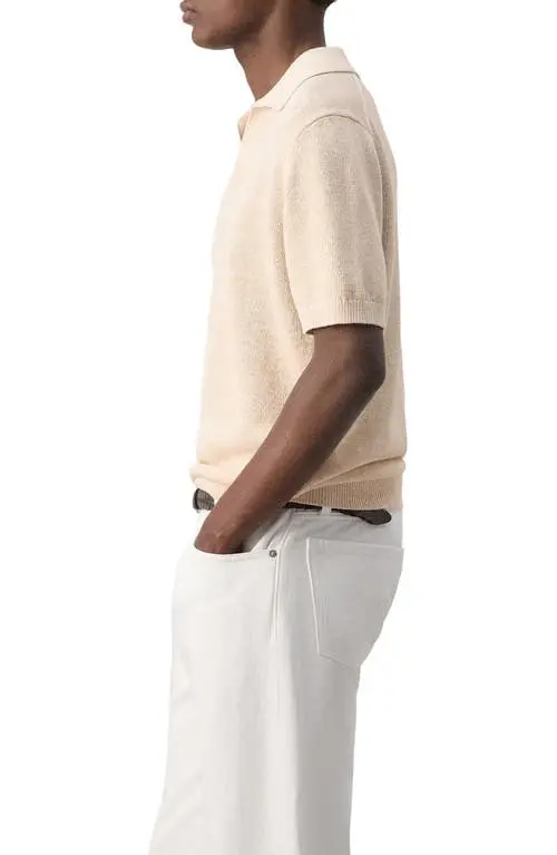 Mango Microstructure Cotton Blend Polo - Ecru