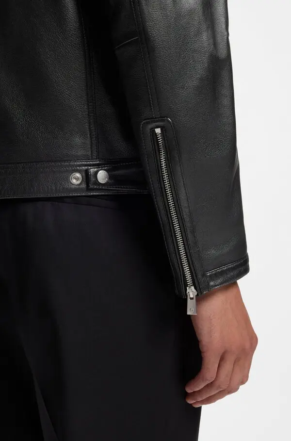 Hugo Boss Grained Leather Jacket With Logo Trims