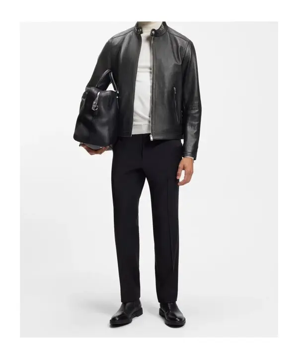 Hugo Boss Grained Leather Jacket With Logo Trims